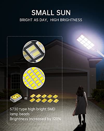 OKPRO Solar Street Lights Outdoor - 1200W Solar Parking Lot Lights, 7000K LED Solar Lights, Dusk to Dawn, Motion Sensor, Commercial Grade