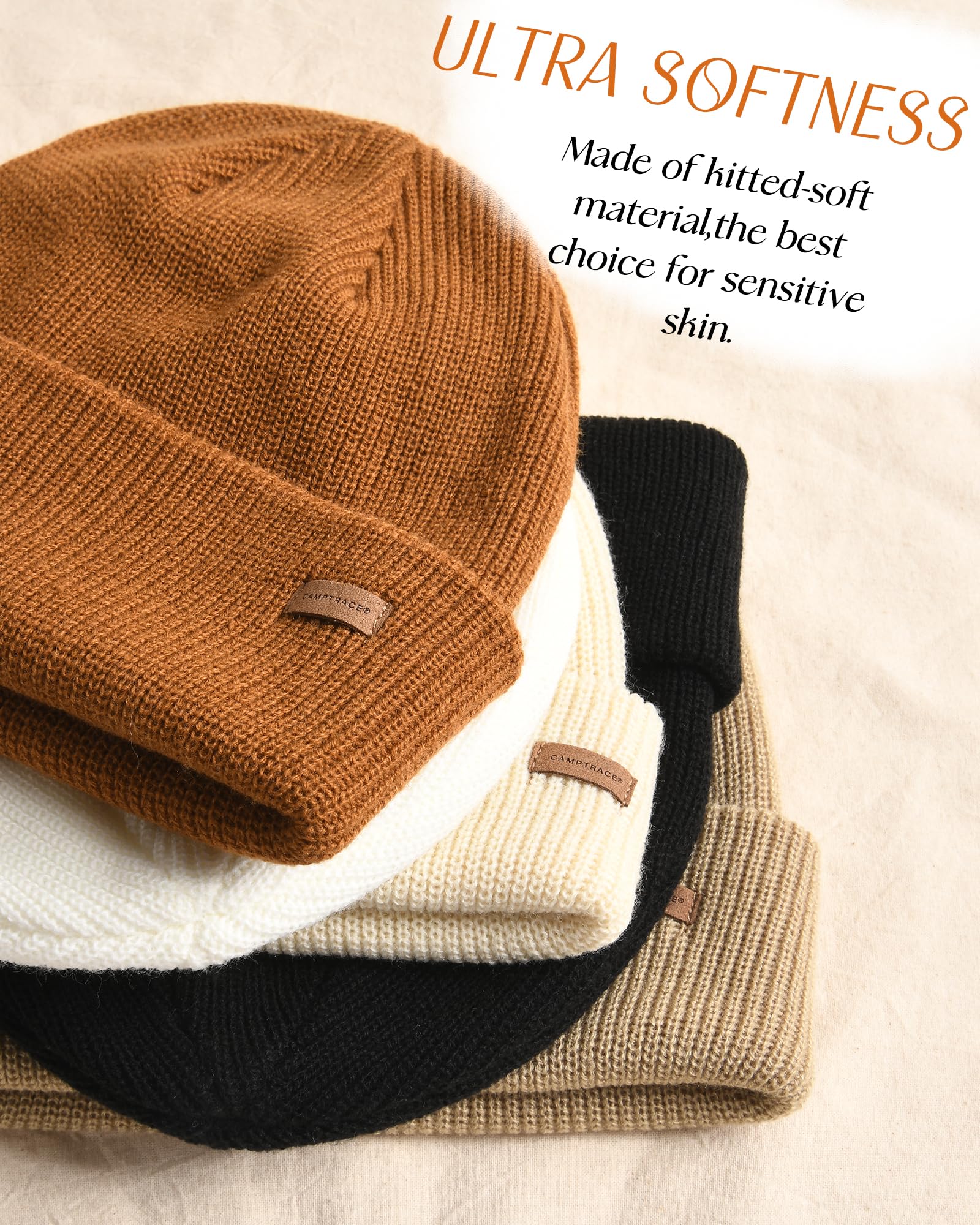 Camptrace Beanie Hat for Women Men Slouchy Beanies Womens Winter Hats Knit Cuffed Warm Ski Caps Black