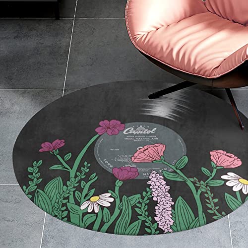 GAGNONLEE Record Album Round Rug Music Carpet Floor Mat Non-Slip Carpet for Entryway Living Dinning Bedroom Sofa Home Decoration Diameter 4Ft, Black-1