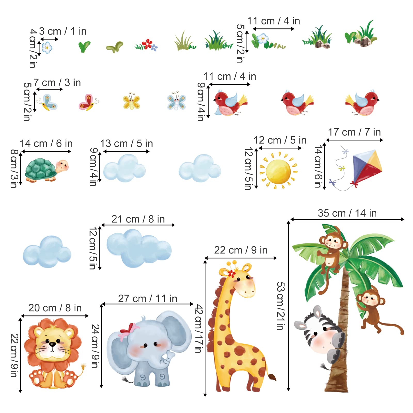 decalmile Monkey Wall Stickers Bundle with Jungle Animal Wall Stickers Baby Nursery Kids Bedroom Wall Decor