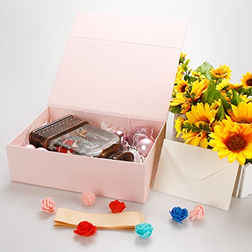 MONDEPAC Gift Box 11x7.5x3.5 Inches,Pink Gift Box with Magnetic Lid,Large Gift Box Contains Card, Ribbon, Shredded Paper Filler Gift Box for Valentine's Day Gift Packaging