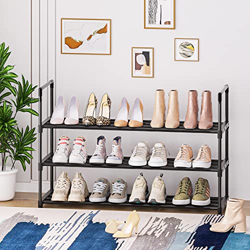 OYREL Shoe Rack for Closet Sturdy Storage Metal Organizer Entryway Shoes Over The Door Shelf Zapateras Free Standing Racks,3 Tier Large Rack, Black