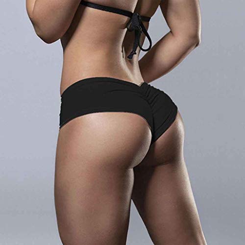 Women's Low Waist Yoga Shorts Gym Workout Ruched Booty Dance Hot Pants Athletic Butt Lifting Sports Leggings Bottoms Black