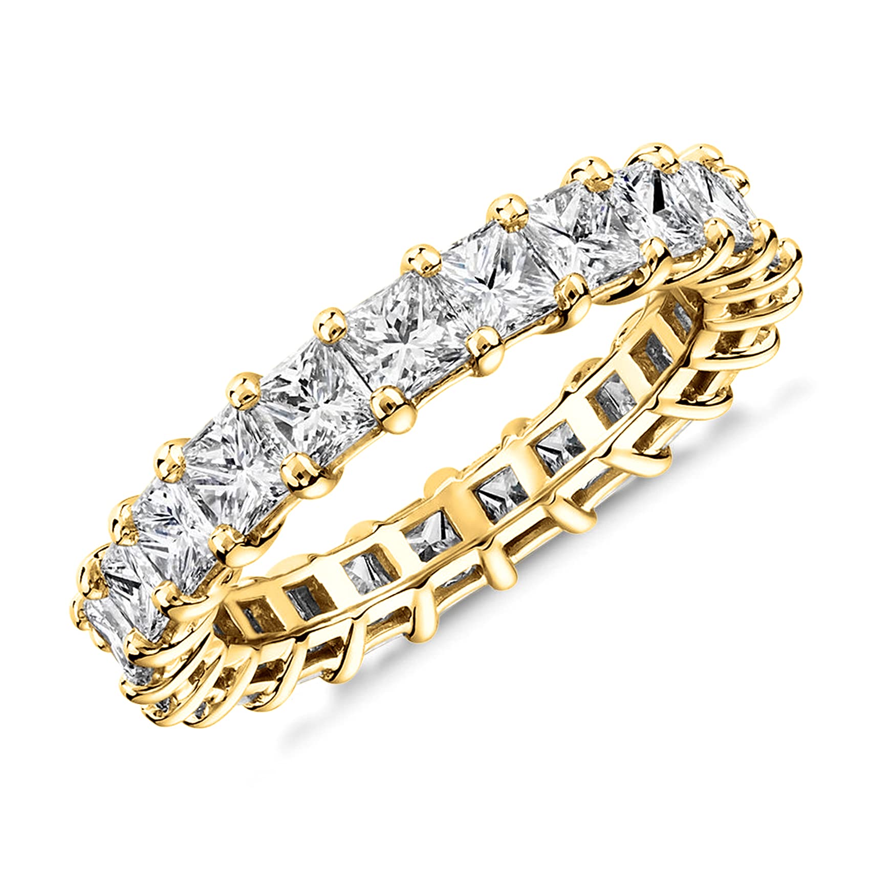 PAVOI 14K Gold Plated Princes Cut Stackable Rings for Women | 925 Sterling Silver Rings for Women | Engagement Jewelry Ring | Eternity Ring AAAAA Cubic Zirconia | Size 9 | Yellow Gold