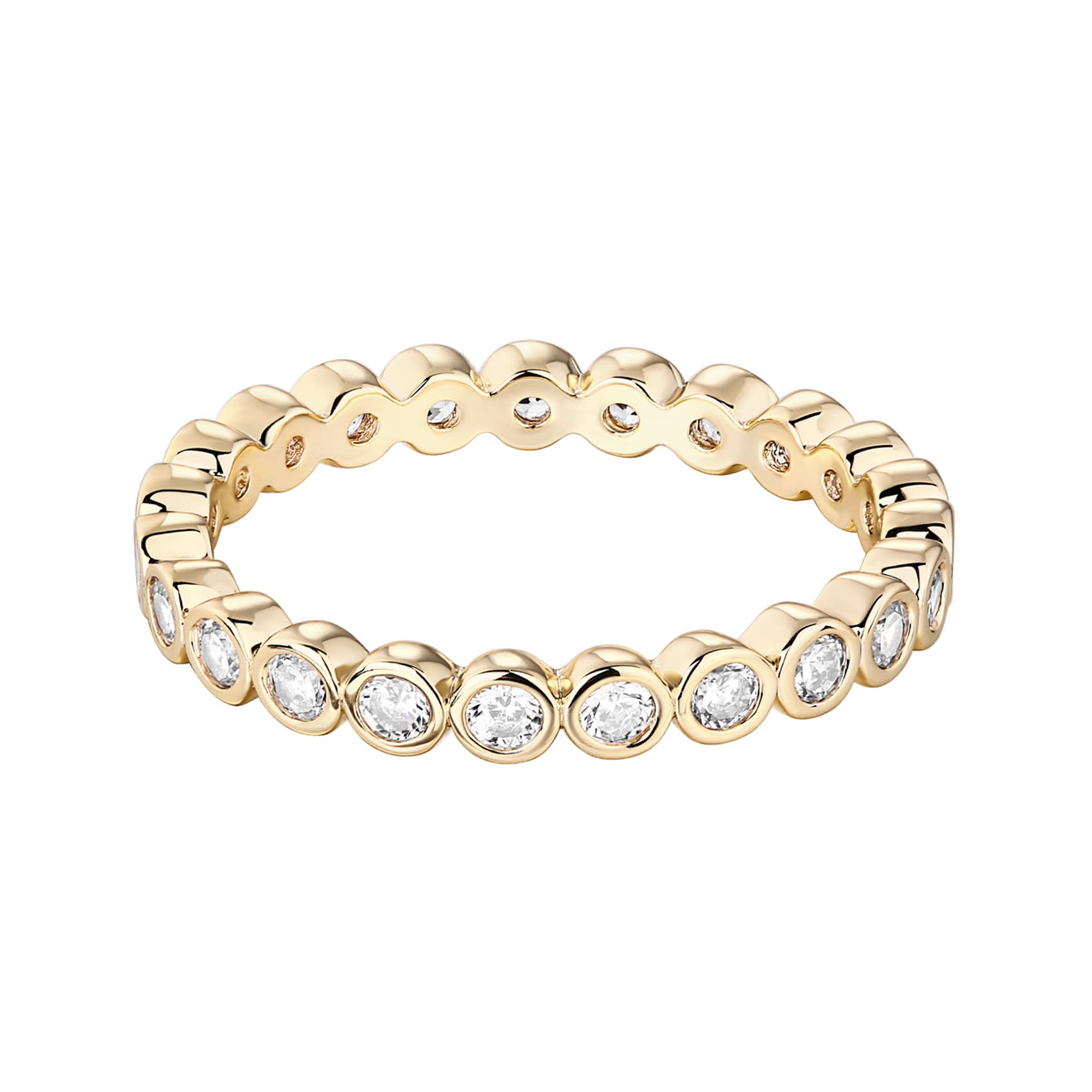 PAVOI 14K Yellow Gold Plated Rings Cubic Zirconia Love Ring | 2.8mm Stackable Rings for Women | Yellow Gold Rings for Women Size 9