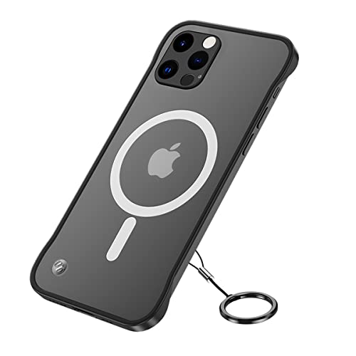 GALAPPLE Ultra-Thin Frameless Magnetic Case for iPhone 14 ProMax, Black Matte Minimalist Case with Shockproof Corner& Finger Loop String, Compatible with Magsafe Charger&Accessories(6.7"- 3 Camera)