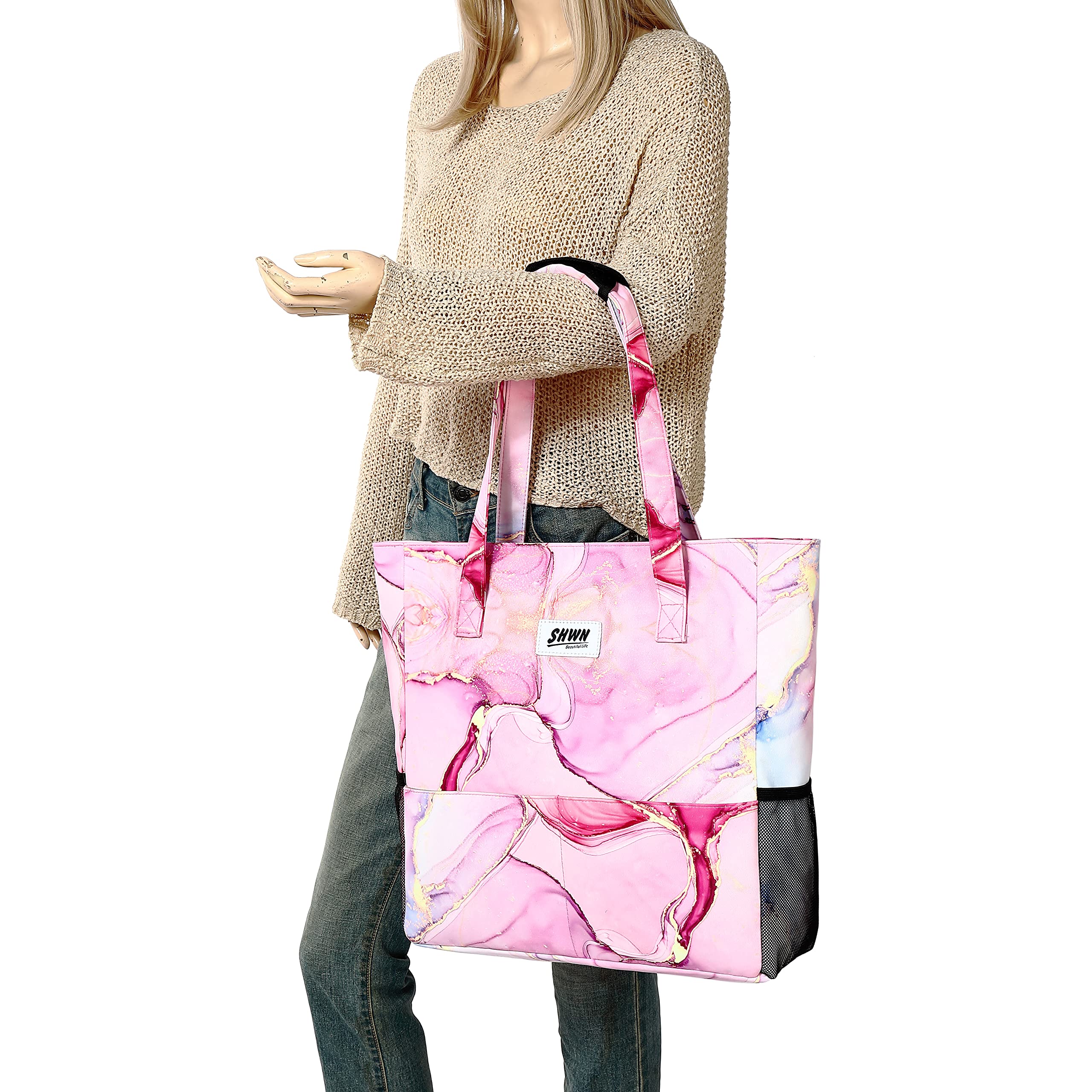 SHWN original pink marble waterproof shoulder bag, suitable for gym beach travel daily bag upgrade version