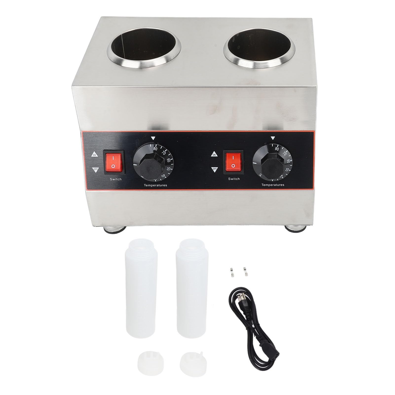 Double Bottle Nacho Cheese Warmer 1300ml Commercial Sauce Heater with Adjustable Temp, Hot Fudge Warmer for Cheese Dispensing & Caramel