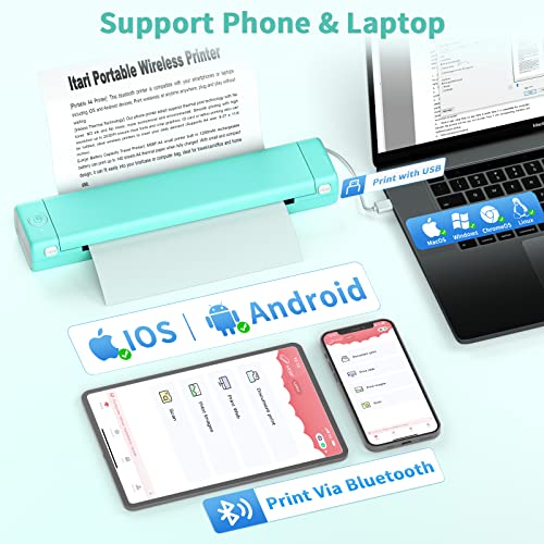 Itari Portable Printer Wireless for Travel - M08F-Letter Bluetooth Tattoo Stencil-Printer Support 8.5" X 11" US Letter, No-Ink Thermal Compact Printer, Compatible with Android and iOS Phone & Laptop
