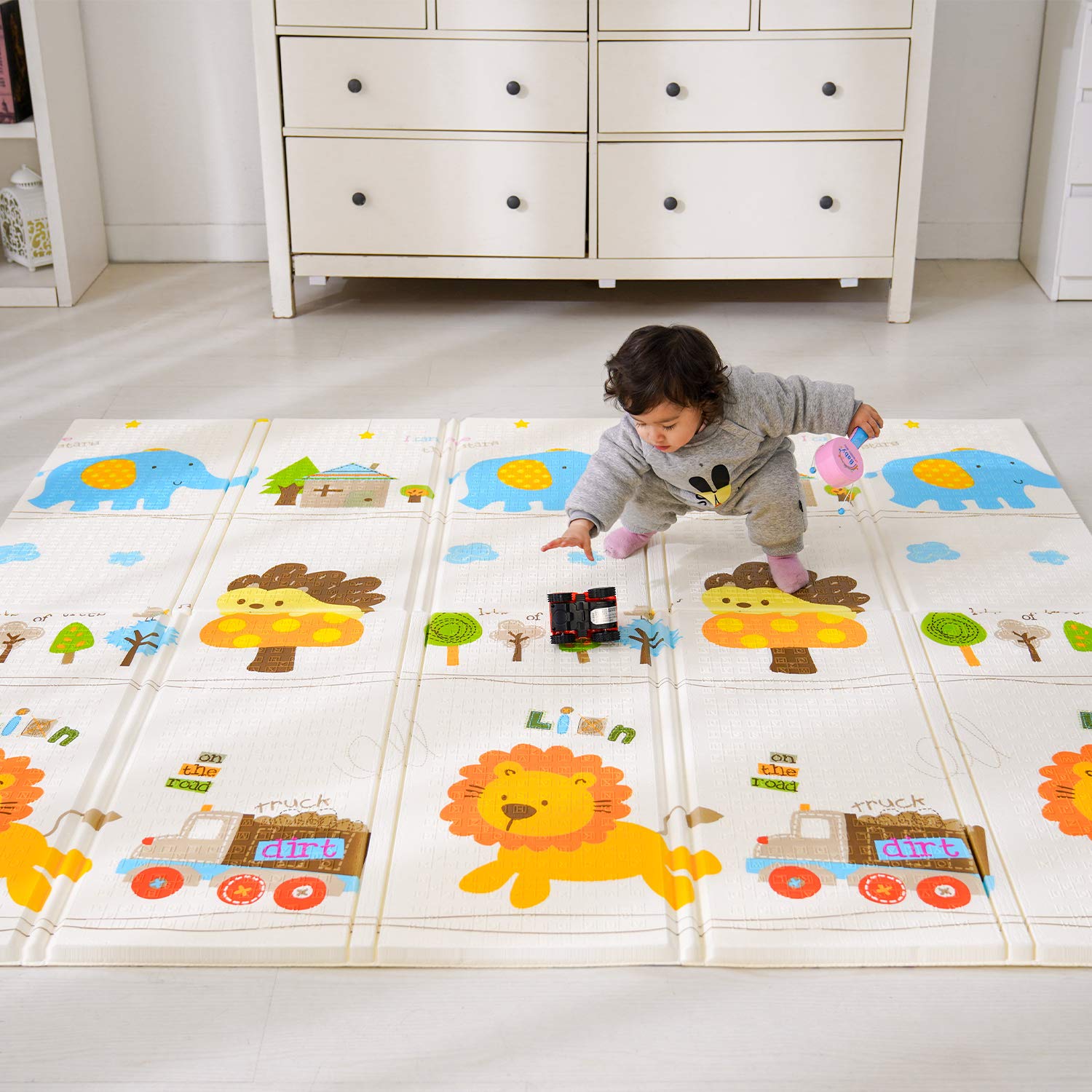 Bammax X-Large Waterproof Foam Padded Baby Play Mat | Reversible & Foldable | Safe & Thick Baby Foam Play Mat | 70" x 78" | Use as Baby Crawling Mat or Kids Play Mat for Floor | Includes Travel Bag