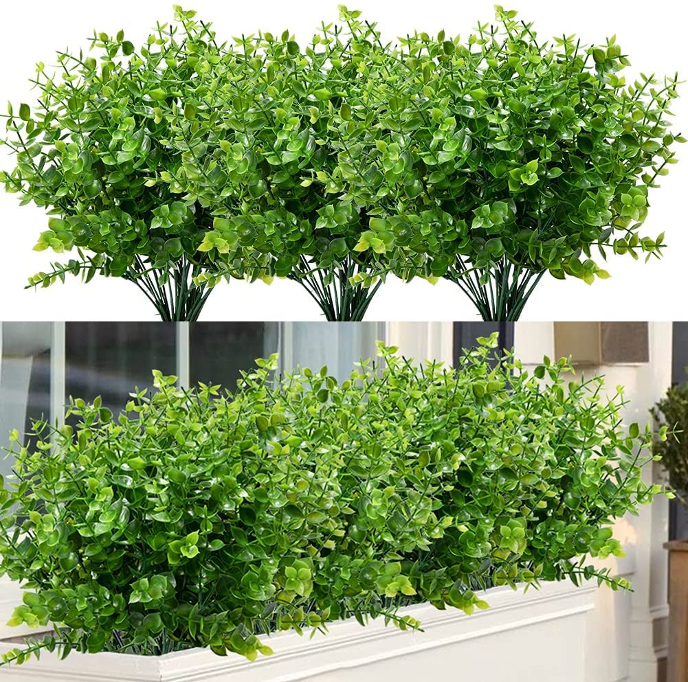 SIAMO Artificial Plants 20 Bundles,Fake Plants Decor Outdoor Hanging Plants Eucalyptus Stems Leaves Boxwood Greenery for Garden Porch Window Box Home Wedding Farmhouse DƩcor(Green)