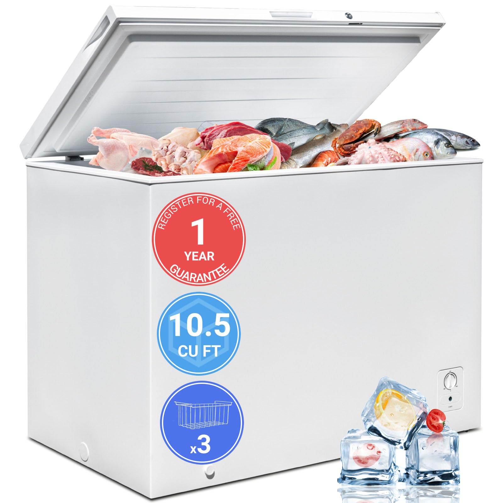 Chest Freezer 5.0 Cu.Ft Deep Freezer, Garage Feezers Top Door Refrigerator with 4 Removable Baskets, Manual Defrost Compact Small Freezer, Restaurant,White