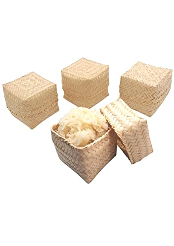 FOREVER 1 – Sticky Rice Basket 3.5 (3) x 3.5 (3) Inches, Kratip Bamboo Steamed Sticky Rice Container, Thailand Handmade Serving Basket, Original Bamboo Color, Thai and Laos Kratib for Home, Restaurant