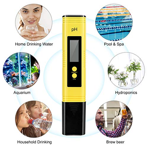 Digital PH Meter, UOTO Water Quality Tester 0.01 PH High Accuracy and 0-14 PH Measurement Range, Ideal Water Test Meter for Household Drinking Water, Aquariums, ATC β Yellow