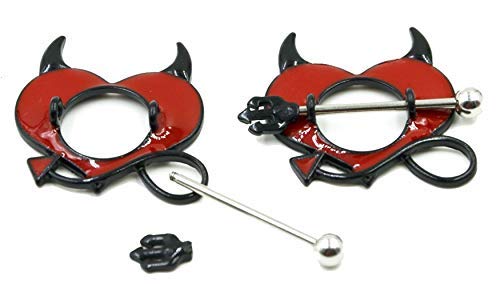 Body Accentz Nipple Ring Shield Piercing Jewelry Gothic Devil Horns Pitchfork Pair 14 gauge sold as pair CH55