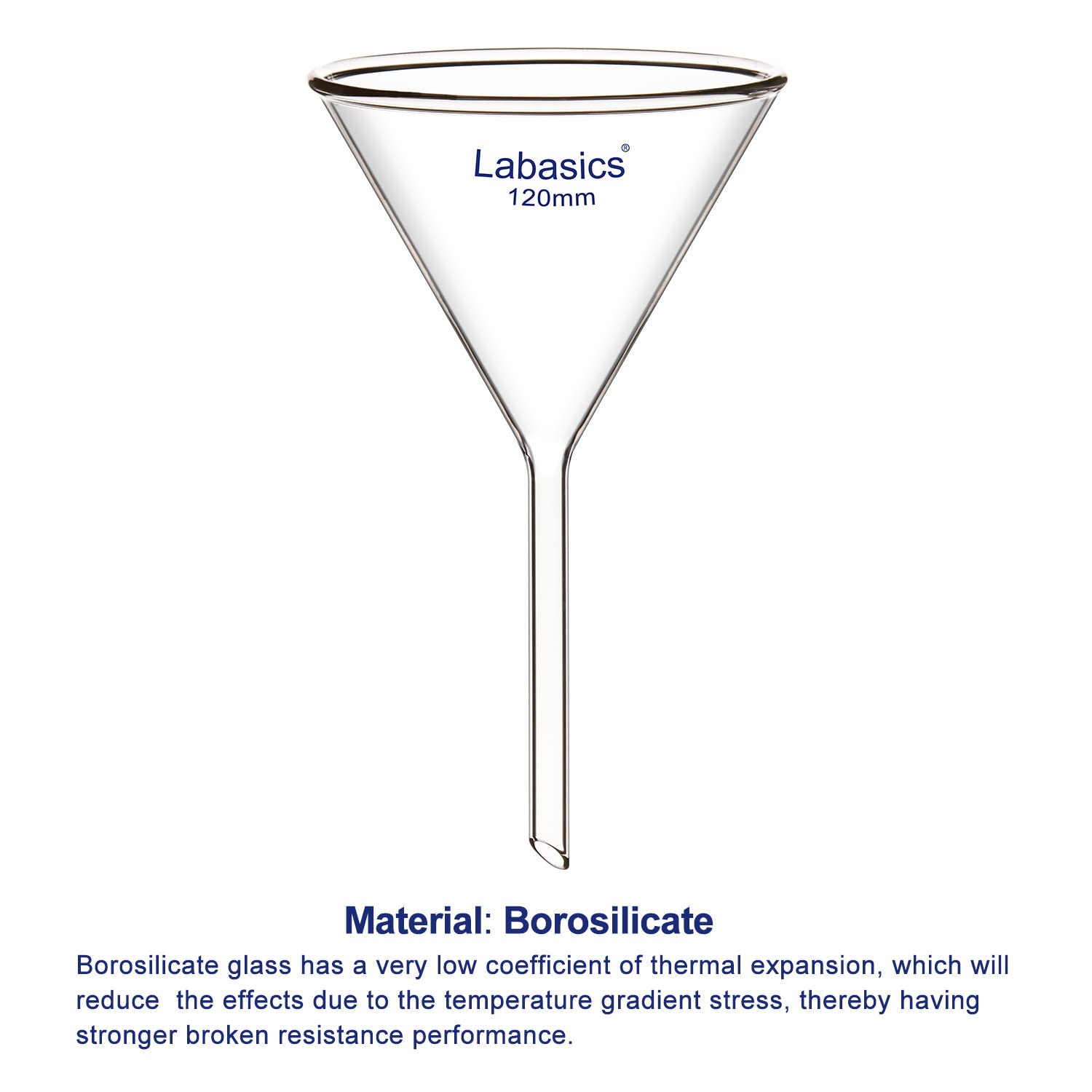 Labasics 2-Pack Glass Heavy Wall Funnel Borosilicate Glass Funnel, Short Stem 120 mm Diameter, 120 mm Stem Length
