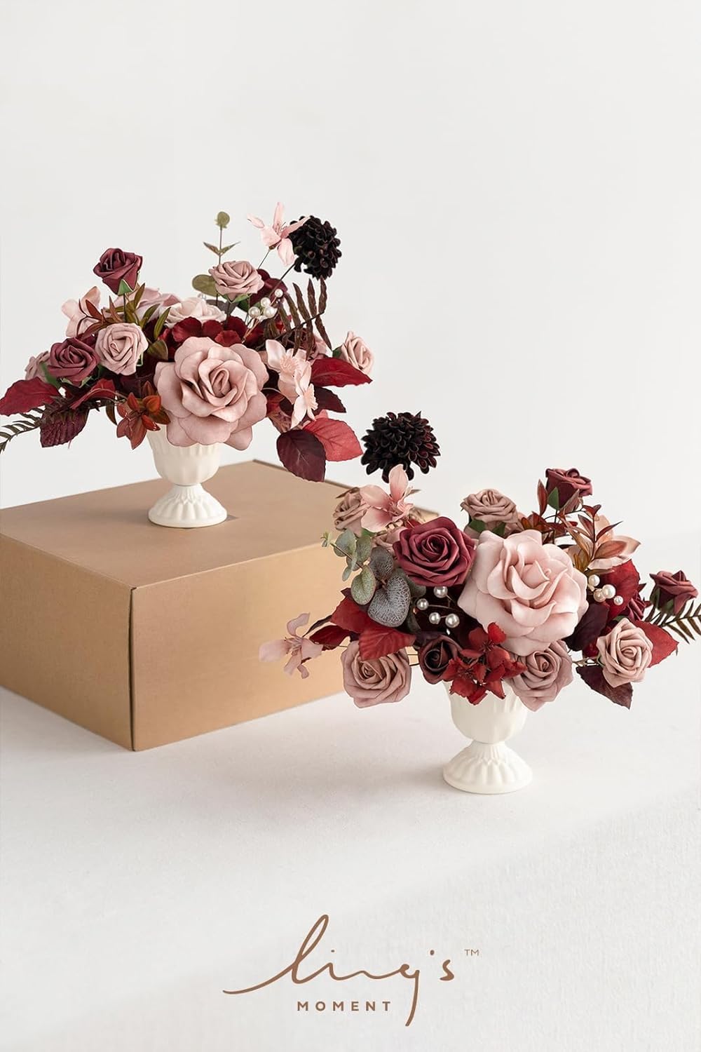 Ling's Moment Artificial Flowers 25Pcs Burgundy Roses Decor w/Stems,3" Real Touch DIY Foam Floral for Wedding Bouquet/Centerpieces, Outdoors Party Backdrop, Room/Table, and Garden/Pot Decorations