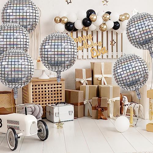 Disco Balloons, 6PCS Rainbow Silver Disco Ball Balloons, 22 inch 4D Disco Ball Decorations, Disco Party Decorations, Disco Themed Party Decorations, Disco Party Supplies
