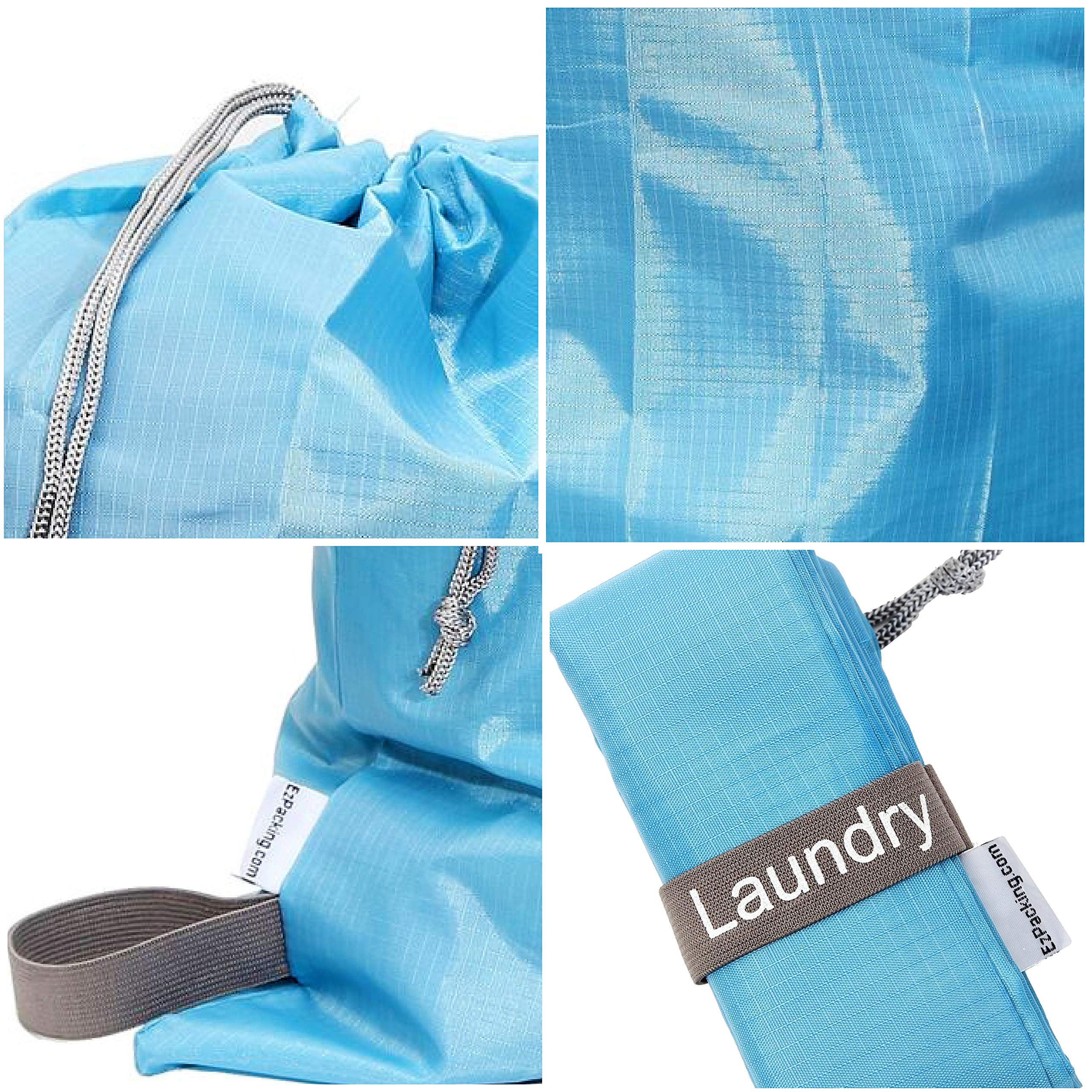 EzPacking Travel Laundry Bag with Drawstring/Foldable Compact Lightweight Small Travel Size for Suitcase / (22β X 16β) / Clean Dirty Clothes Wash Bag/Nylon Blue/Washable/For Women Men Kids Baby