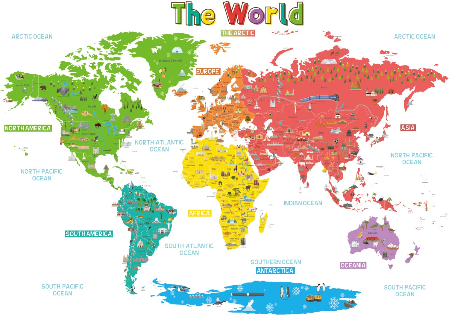 DECOWALL SG-1902s Large Educational World Map Wall Stickers Removable Colorful Decals for Kids Nursery Bedroom Art décor playroom Murals