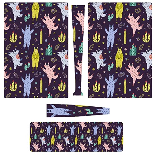 Colorful Pattern with Funny Llamas Full Protective Skin Cover Design Wrap Decal Sticker Compatible with PS5 Digital Edition Console and Controller