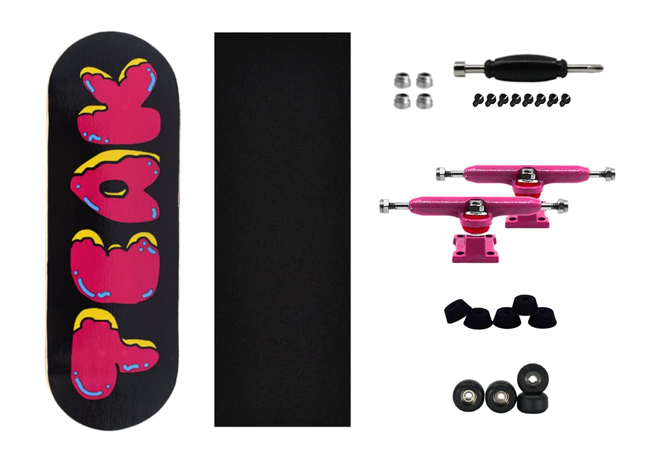 Teak Tuning 32mm Pro Fingerboard Heat Transfer Graphic Complete - Fully Assembled with Pro Level Parts - Pro Shaped Wood Deck (34x97mm), UltraSpin Wheels, Prodigy Trucks - Donut Teak Logo