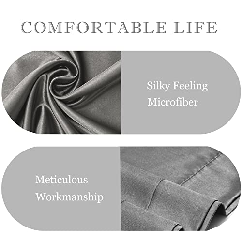 FOX-TECH Satin Pillowcase for Hair and Skin Set of 2, Super Soft and Smooth Pillowcase with Envelope Closure, Silk Pillow Case Queen 2 Pack, 20β x 30β (Dark Grey)
