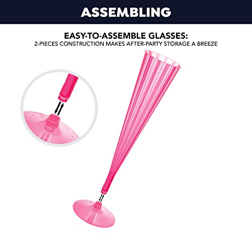 Party Essentials 20Count Hard Plastic Twopiece 5 oz Champagne Flutes, Neon Pink