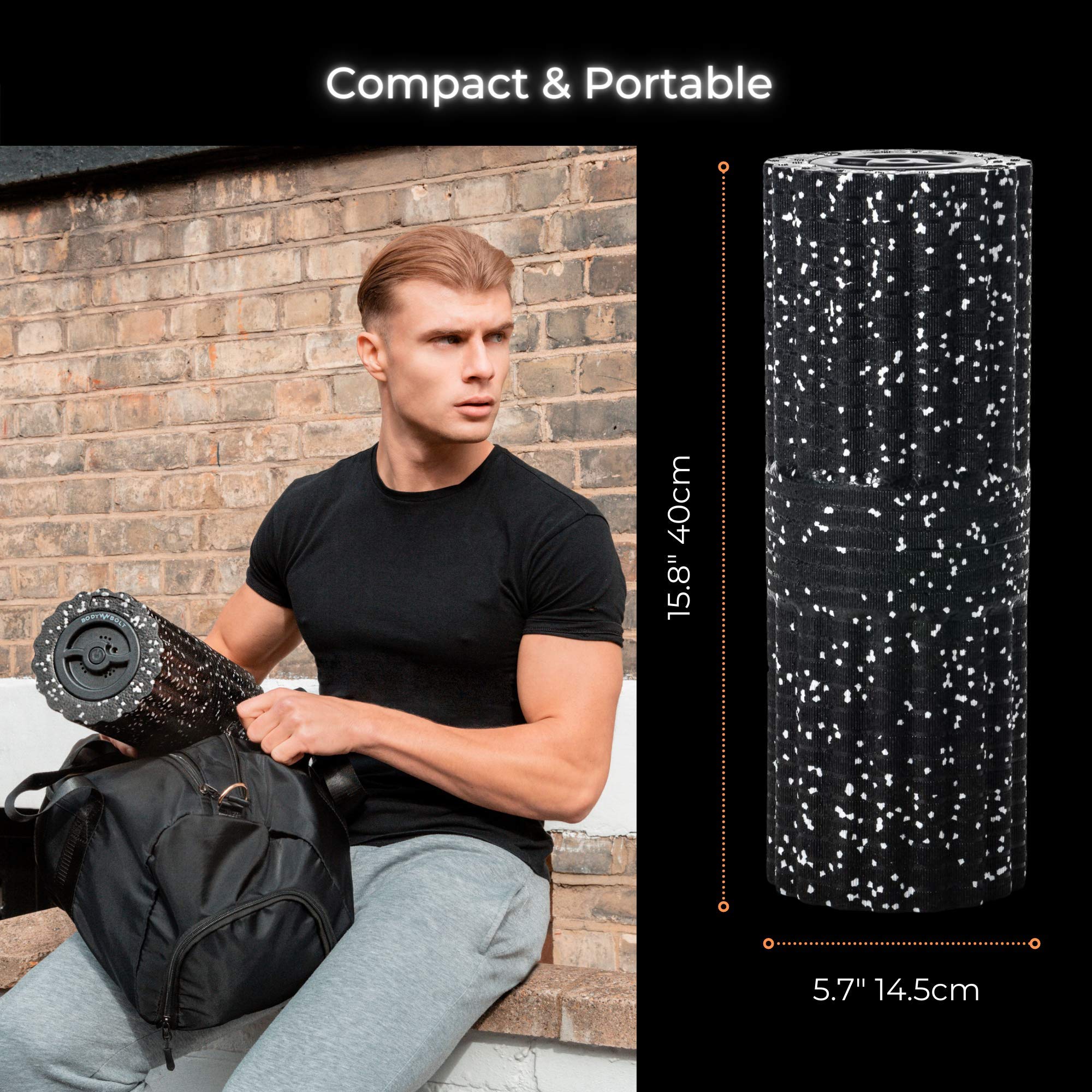Body Bolt Vibrating Foam Roller – 4 Speed Electric Foam Back Roller for Recovery – Deep Tissue, Trigger Point Sports Massage Therapy – High Intensity Portable Muscle Roller with 3hr Battery