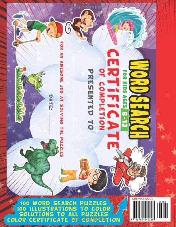 Word Search for Kids Ages 8-12: 100 Word Search Puzzles, Search and Find then Color the Illustration