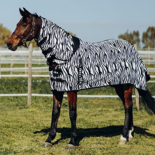 Horze Defender Combination Horse Fly Sheet with Detachable Neck Cover - Zebra Print - 81 in