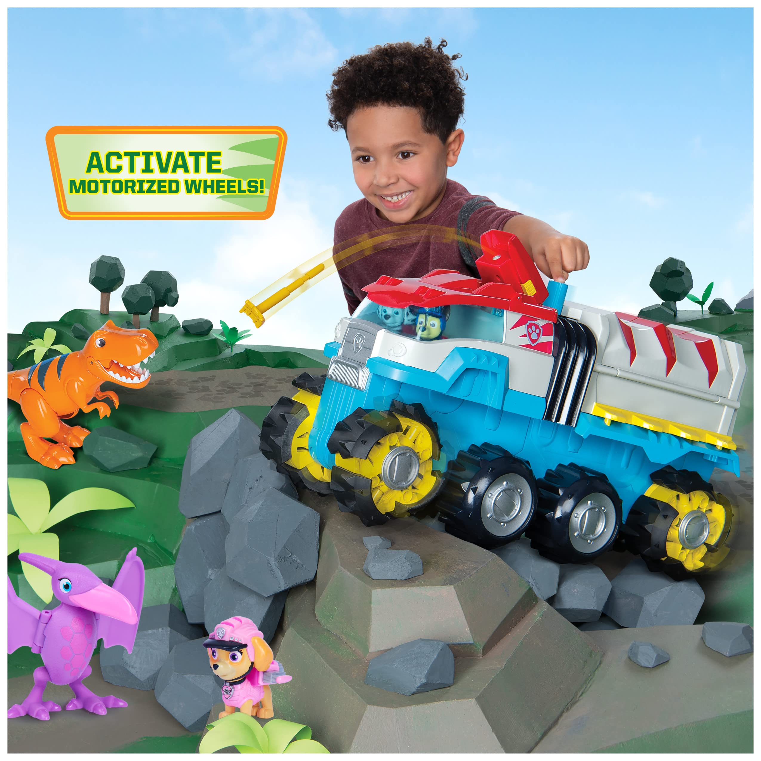 Paw Patrol, Dino Patroller Motorized Vehicle with 3 Exclusive Bonus Action Figures and 2 Dinosaur Toys (Amazon Exclusive), Kids Toys for Ages 3 and up