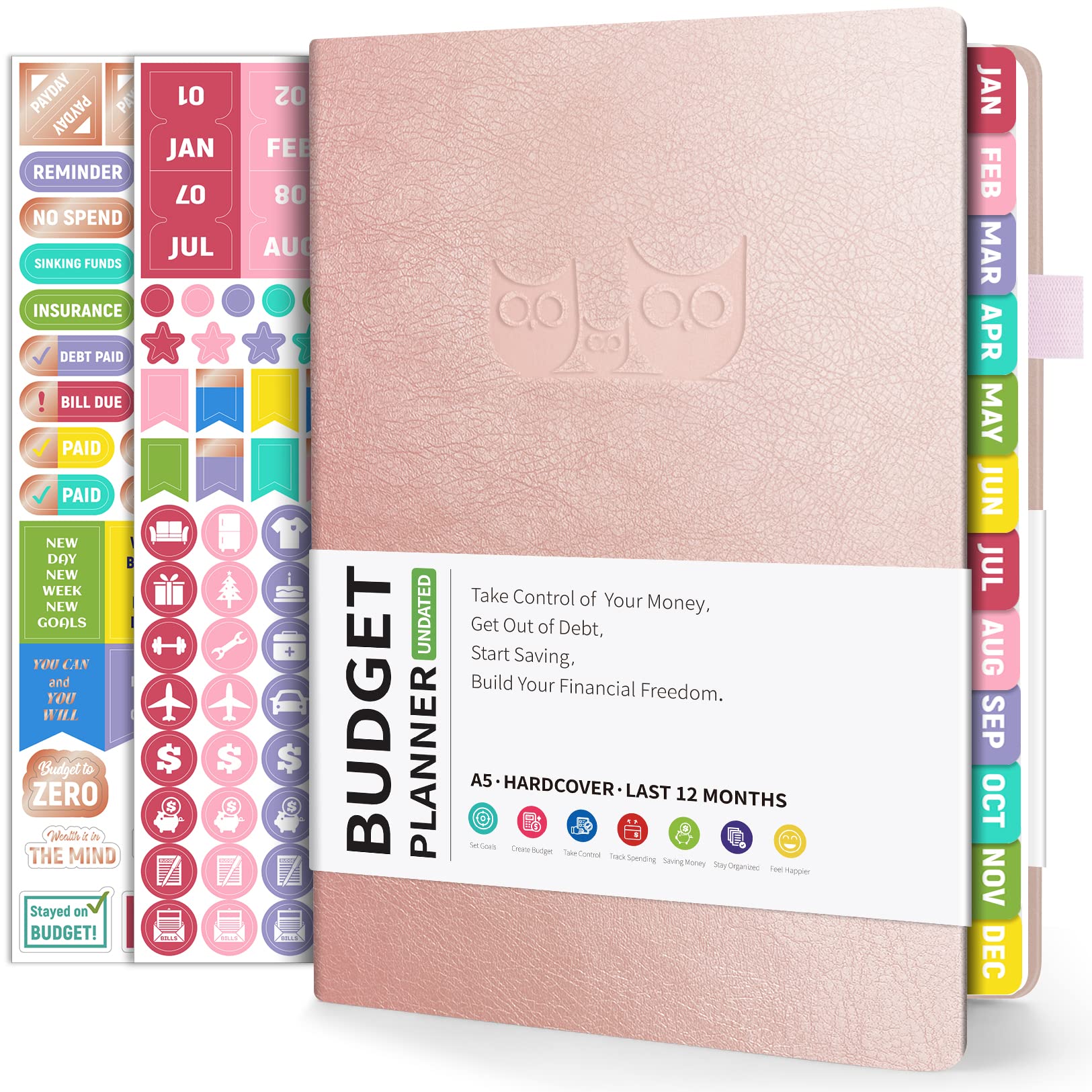 Budget Planner with Untitled Tabs, Forvencer Monthly Budget Book, Undated Expense Tracker Notebook, Premium Finance Organizer, Cute Budgeting Journal to Manage Your Money, Start Anytime, A5, Rose Gold
