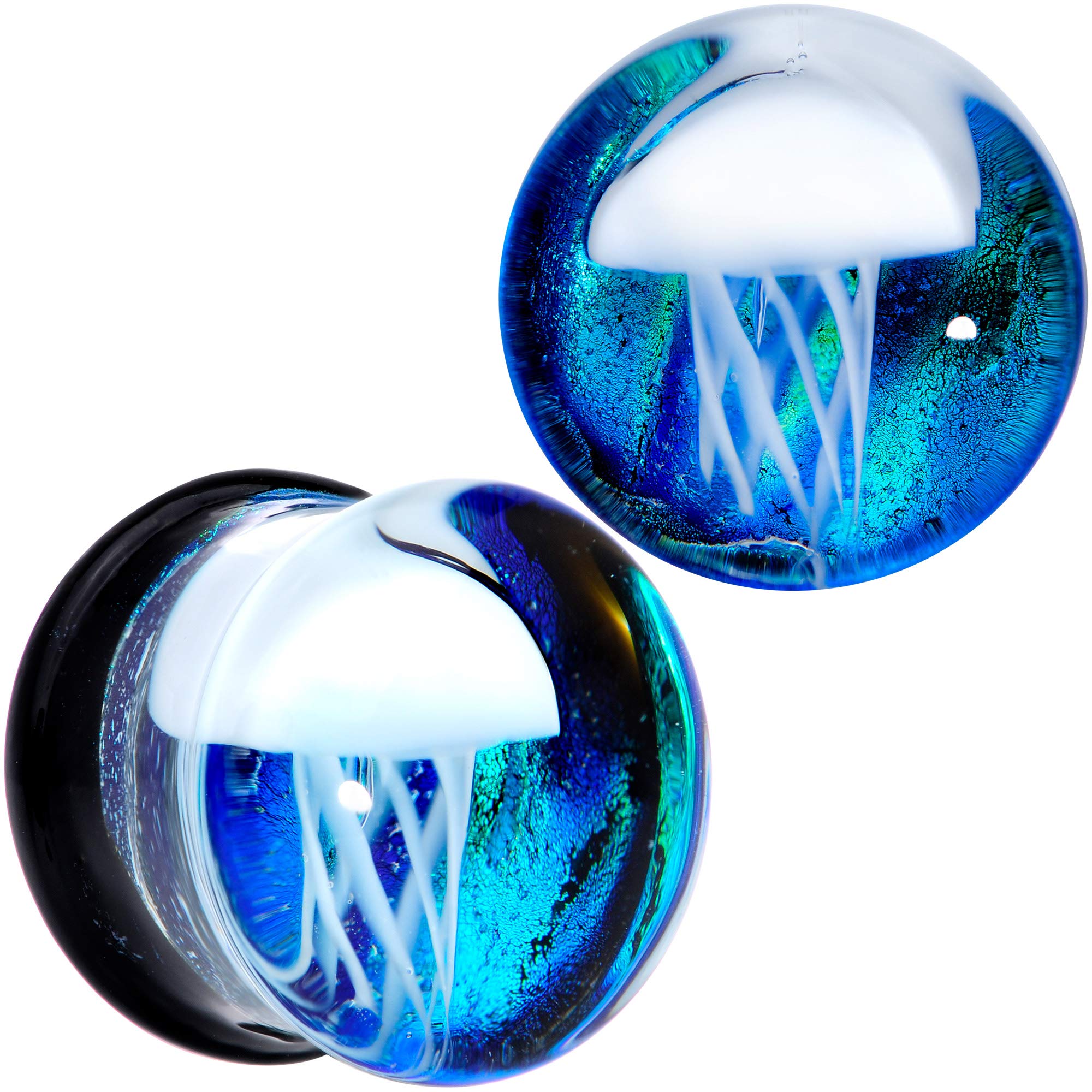 Body Candy 1” Unisex 2Pc Blue White Glass Nautical Jellyfish Double Flare Ear Plug Gauges Set of 2 25mm