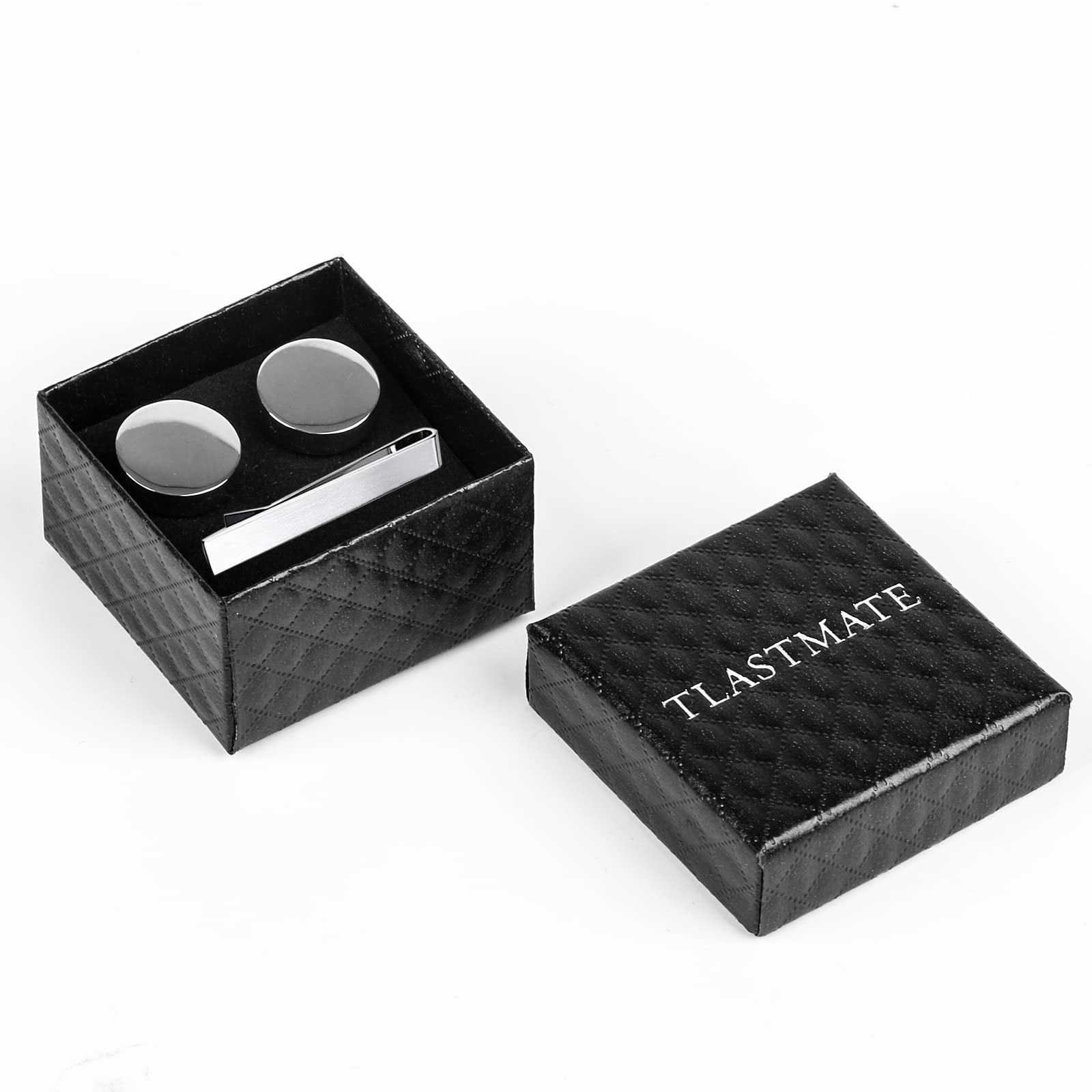 Classic Cufflinks for Men Silver Blank Cuff Links and Tie Clip Set