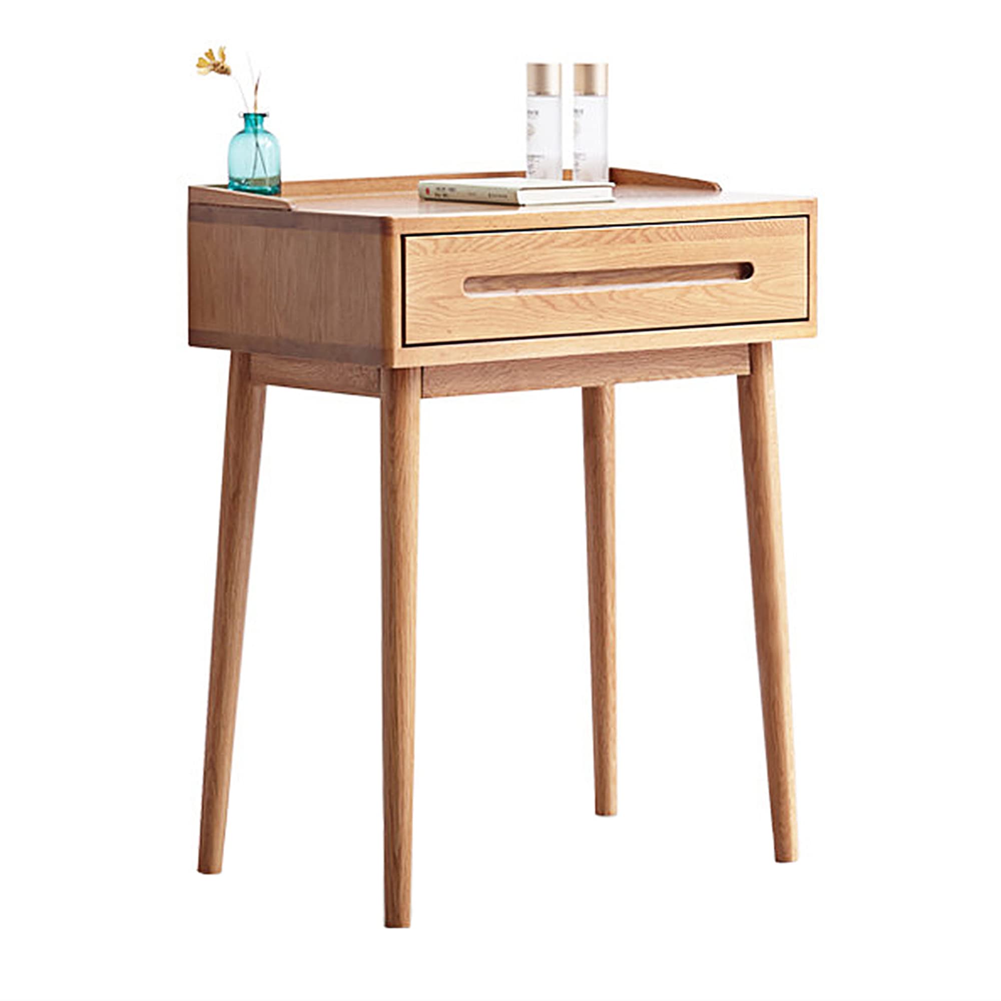 Bamskov Compact Solid Wood Vanity Desk with Drawer Organizer, Rounded Edges, and Easy Assembly for Small Spaces - Makeup Table for Bedroom