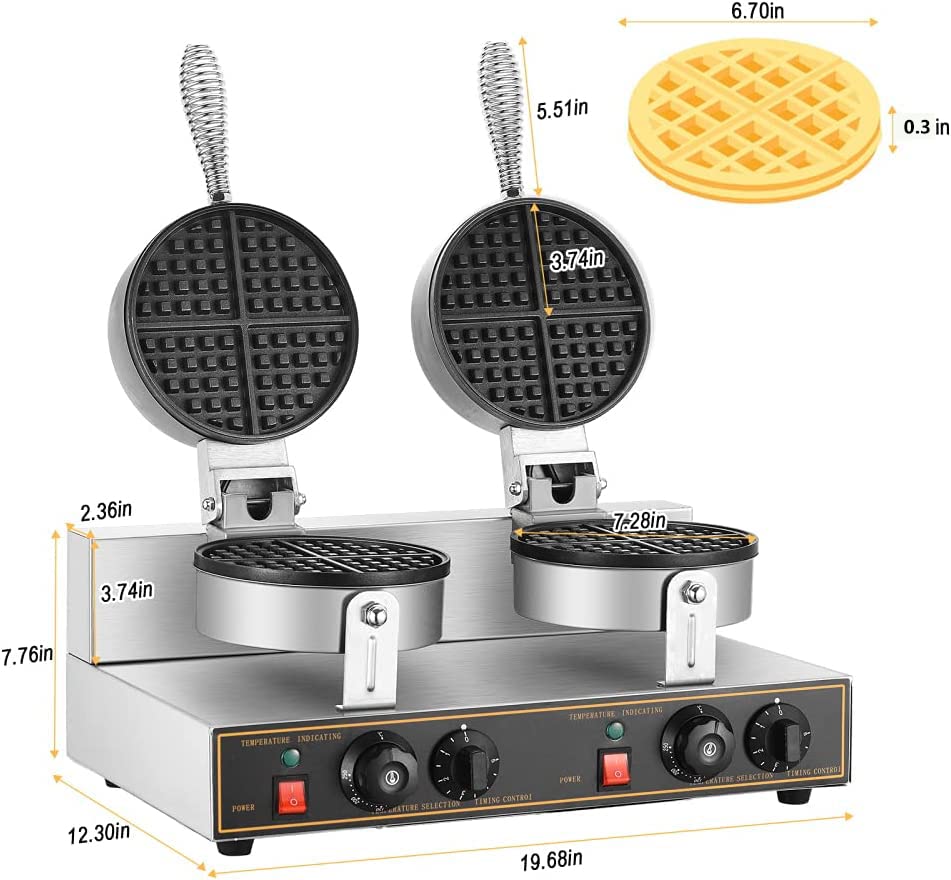 MATHOWAL 2400W Commercial Waffle Maker Double Waffle Irons Electric Nonstick Muffin Machine Suitable for Home，Snack Bar and Restaurant |US Warehouse