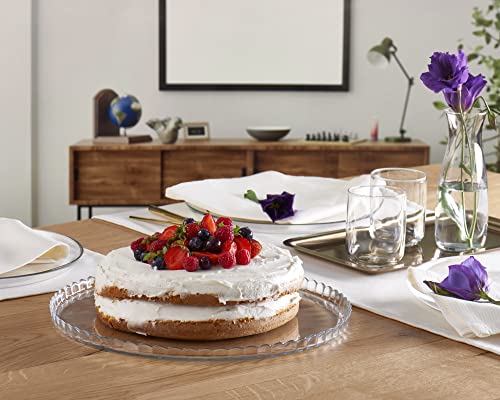 Pasabahce Premium Clear Glass Servicing Tray, Uniqe Desing Cake Stands, Server Plate, Great For Cup Cakes, Cookies, Snacks, and Fruits, Perfect for Parties, Gifts, Housewarming, Weddings, Anniversary