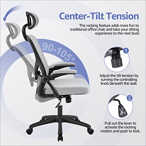 Yaheetech Executive Office Chair Ergonomic Desk Chair High Back Mesh Computer Chair with Lumbar Support Adjustable Armrest, Backrest and Headrest Swivel Chair for Manager Conference Room,Light Gray