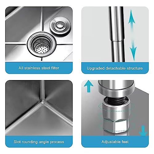 Large Single Bowl Outdoor Sink Freestanding Stainless Steel Sink, Stainless Steel Utility Sinks,1 Compartment Commercial Kitchen Sink,w/Workbench (39.4 * 19.7 * 31.5in,left platform)