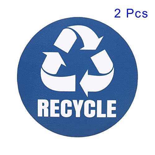 M METERXITY 2 Pack Recycle Sticker - Home Trash Can Labels, Strong Adhesion & Smooth Surface, Apply to Kitchen/Garden Trash Bin (5 Inch, White on Blue)