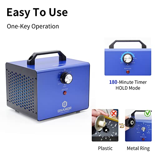 ONAMOR Ozone Generator 20000 mg/h - High Capacity Ozone Machine Eliminating Odors Area up to 4000 Square Feet, Ozone Generators for Home, Basement, Smoke, and Pet Room. (All Metallic Blue)