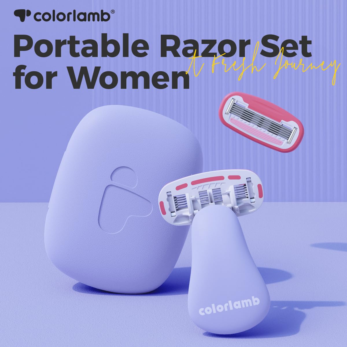 Colorlamb Portable Women Razor Set Cute Shell Manual Shaver for Bikini Leg Hair Private Body with 2 Pieces 5 Layer Blades Skin Care Refills (Violet)