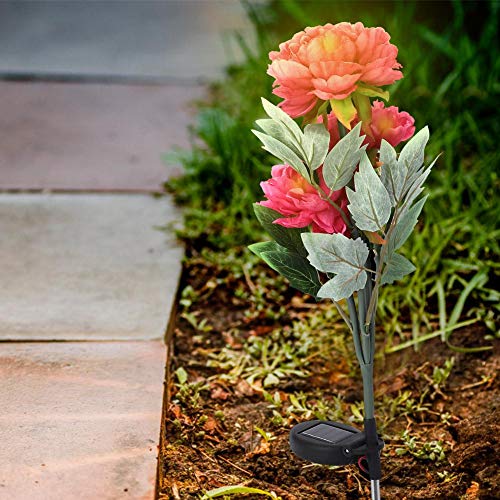 PBOHUZ Solar Flower Light - Solar Power LED 3 Heads Simulation Peony Rose Flower Light for Home Garden Lawn Decor