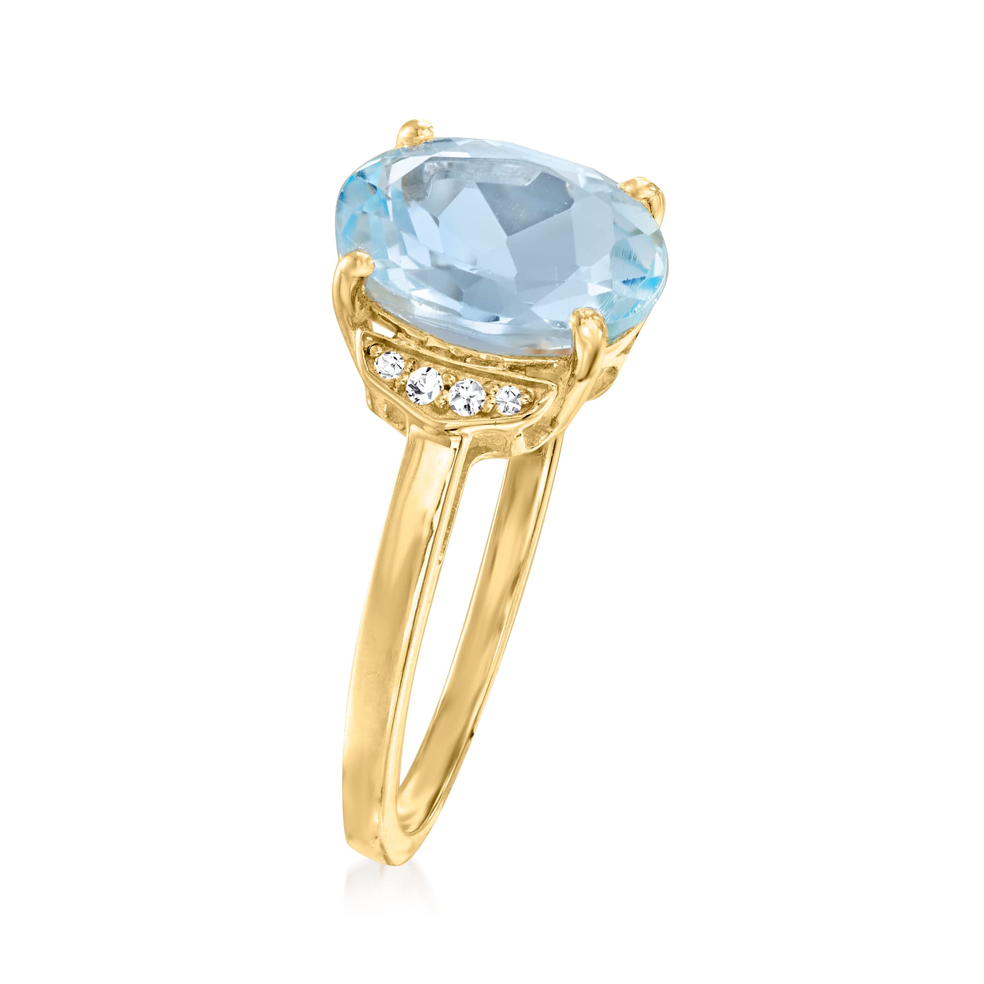 Canaria 2.90 Carat Sky Blue Topaz Ring With White Topaz Accents in 10kt Yellow Gold. Size 7