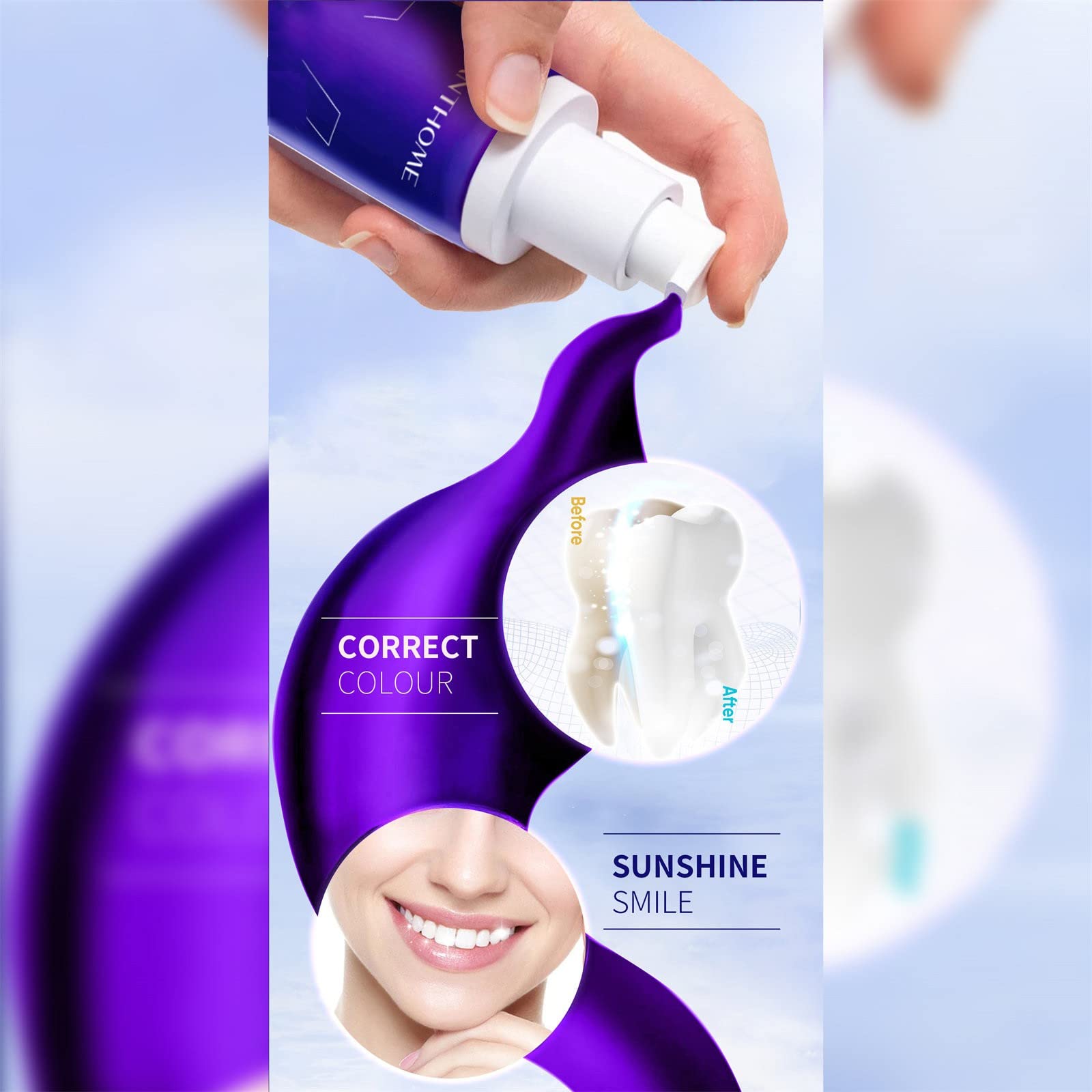 Colour Corrector Purple Teeth Whitening Sensitive Teeth Toothpaste,Tooth Stain Removal, Teeth Whitening Booster,Not Causing Sensitivity