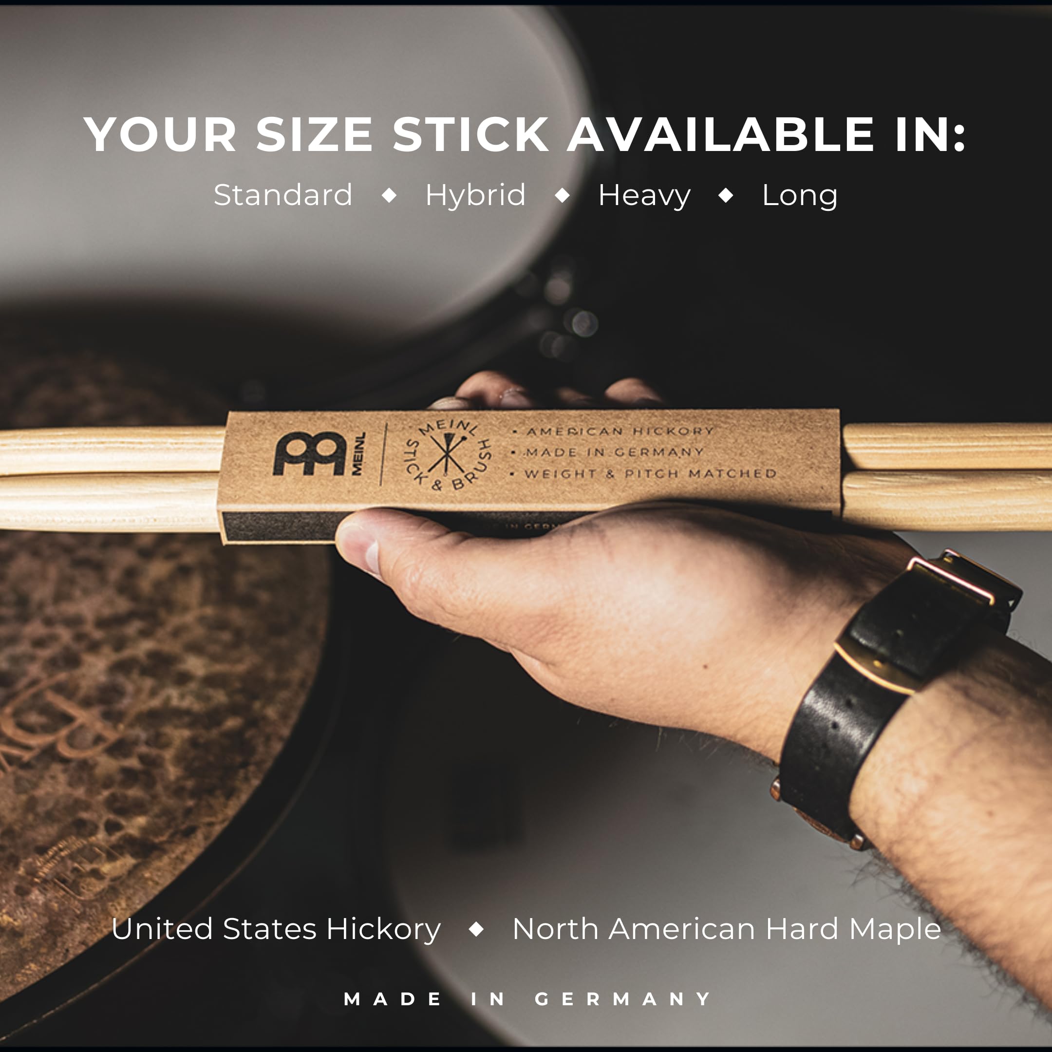 Meinl Stick & Brush Drumsticks, Heavy 2B-American Hickory with Acorn Shape Wood Tip-Made in Germany (SB110)