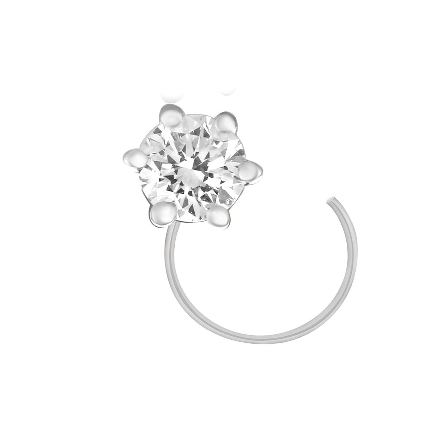 CARATS FOR YOU 0.13 Ct Round Natural Diamond 14k White Gold Nose Stud Ring Piercing Pin for women
