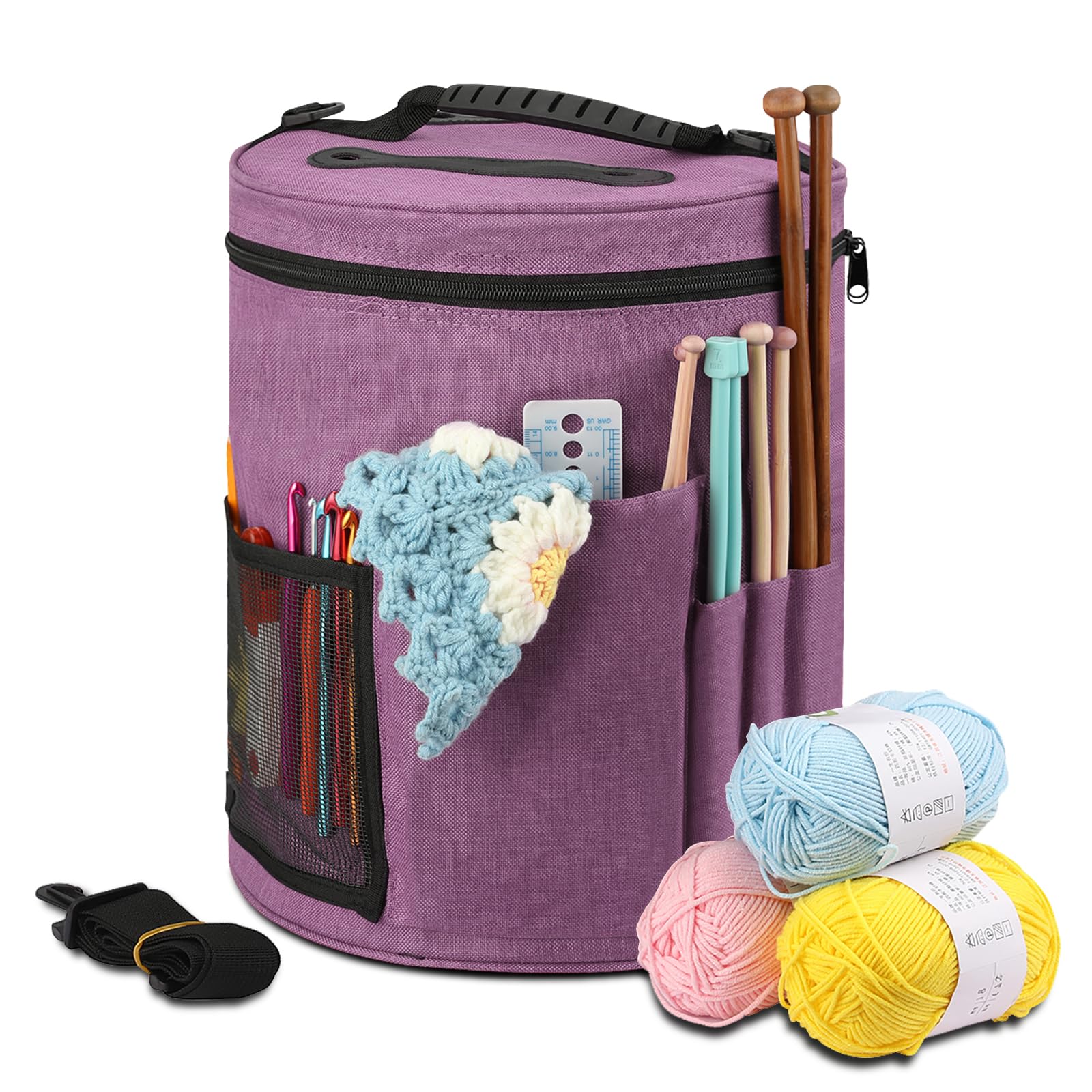 Crochet Bag for Yarn Storage, WITSTEP Knitting Needle Organizer Bag, Crochet Tote Bag Holder with Front Pocket for Store Yarn, Knitting Needle, Crochet Hooks