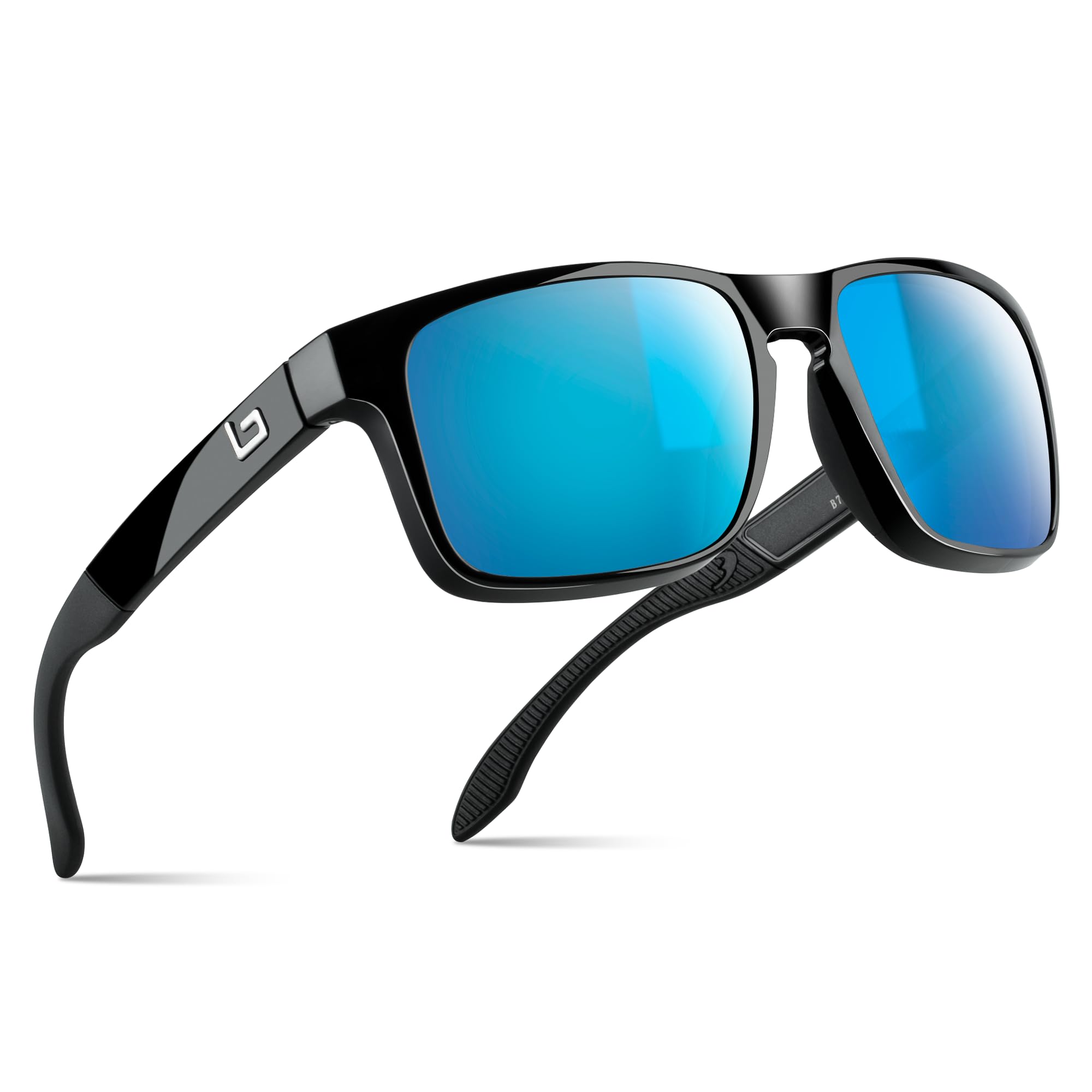 BNUS Italy made Polarized Sunglasses for men Corning Real Glass Lens (B7026 Shiny Black/Polarized G-15, Glass Lens Size XL)